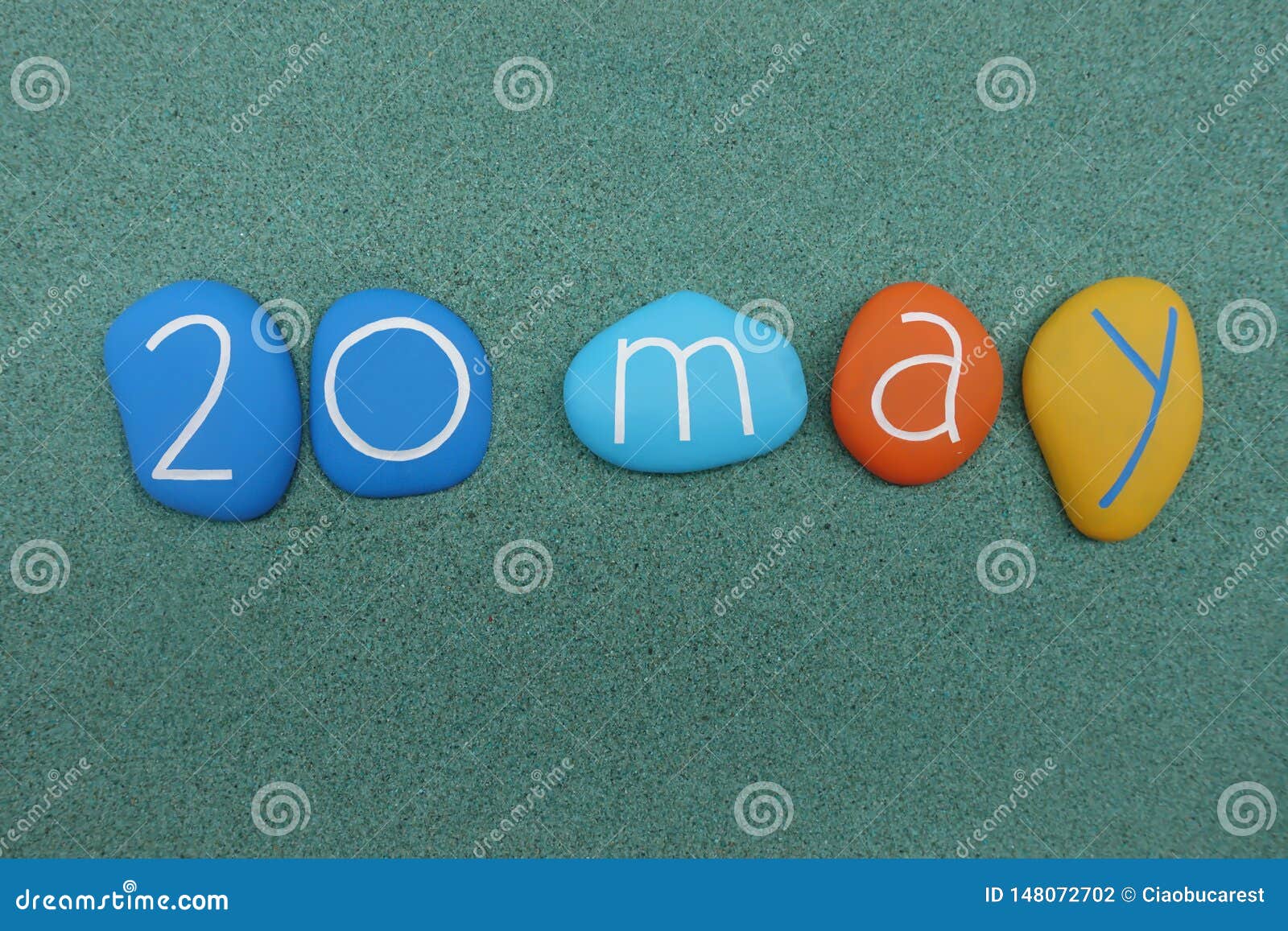 20 May, Calendar Date Composed with Multi Colored Stones Over Green ...
