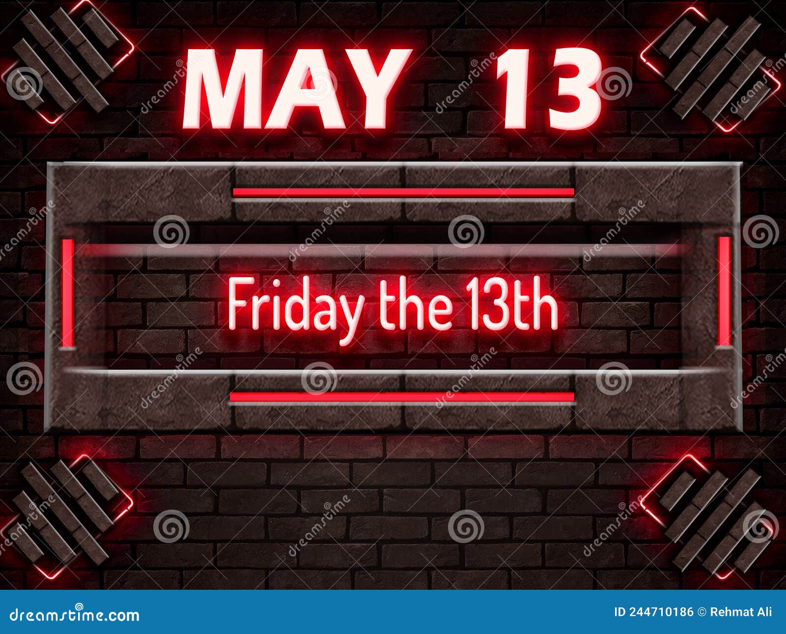 13 May, Friday the 13th, Neon Text Effect on Bricks Background Stock ...