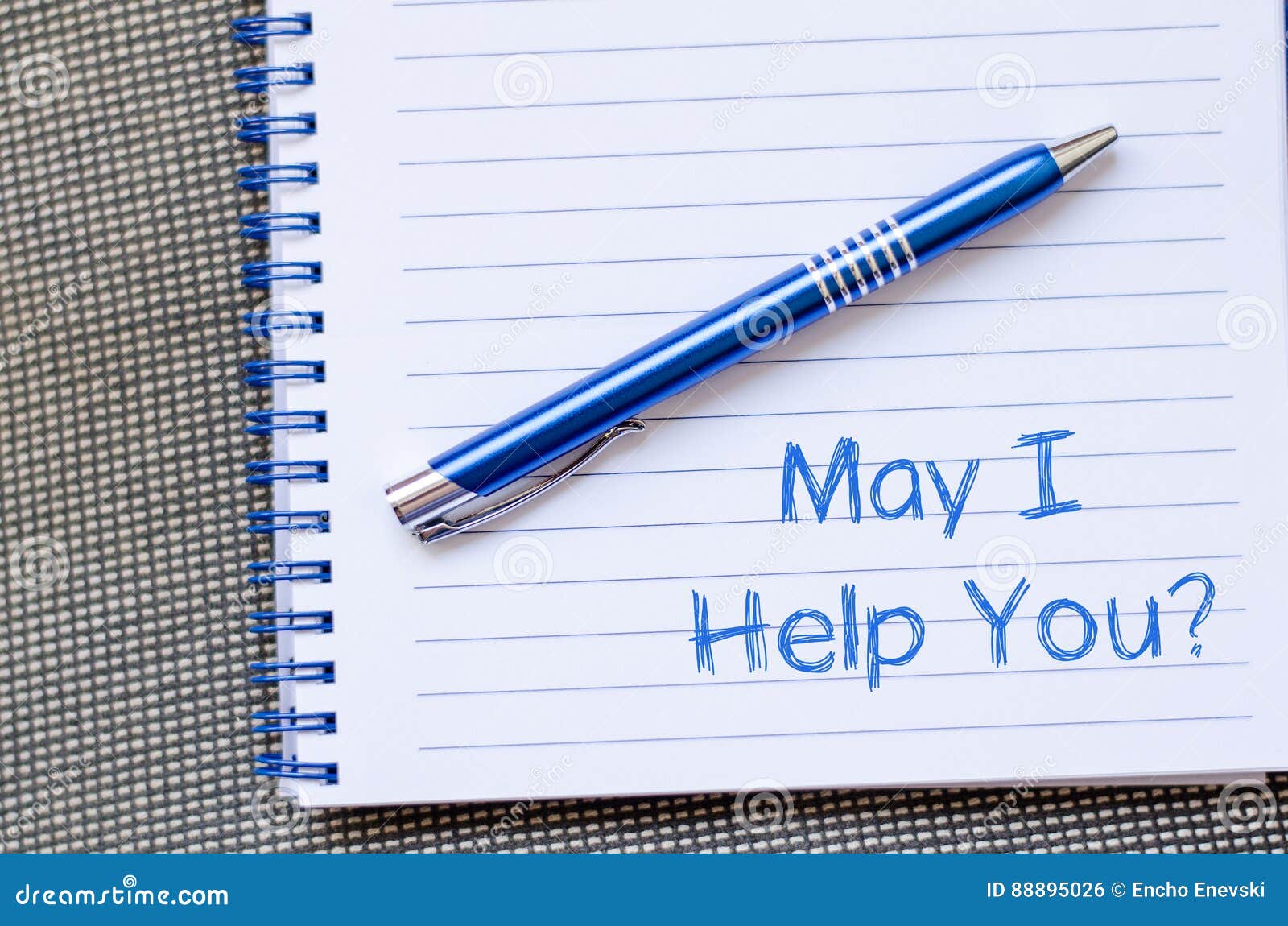 May I Help You Write on Notebook Stock Photo - Image of slogan ...