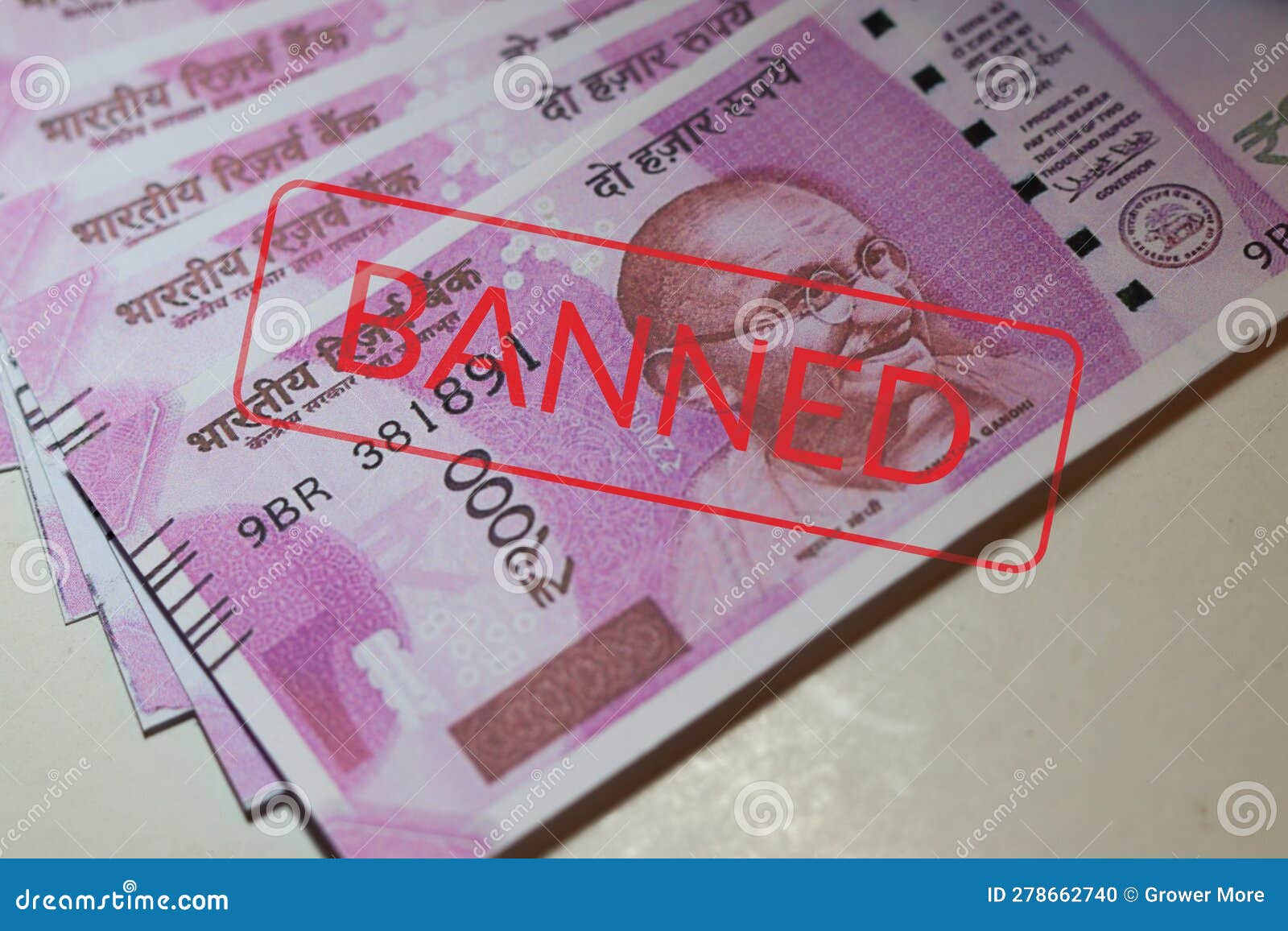 20 May 2023, India, 2000 Rupee Currency Note with Red Banned Text RBI ...