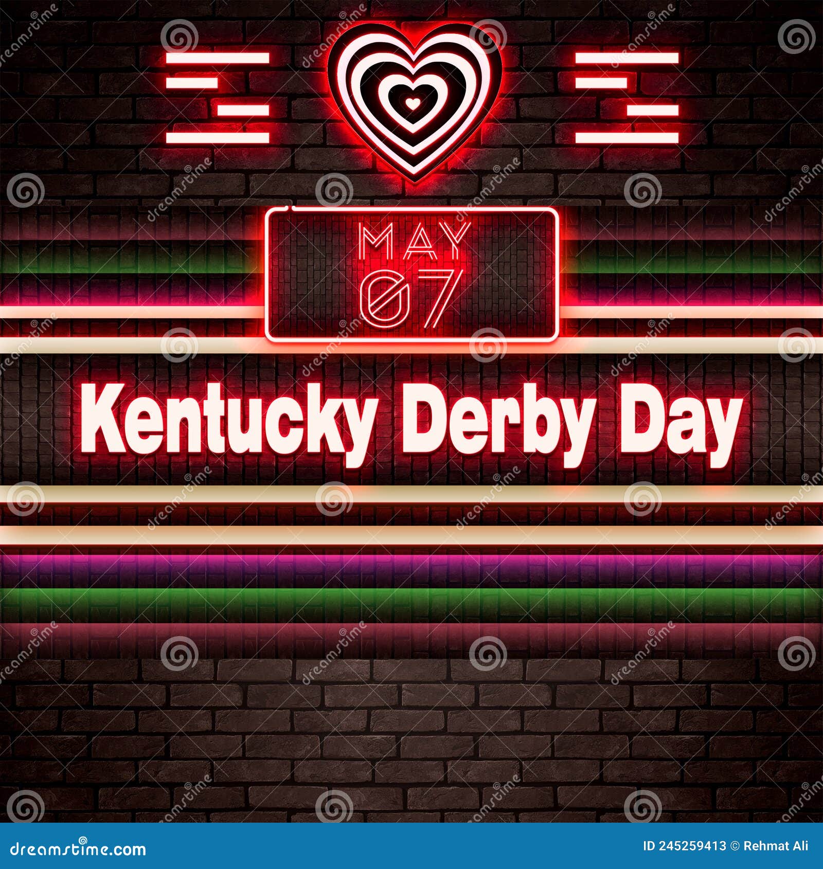 07 May, Kentucky Derby Day, Neon Text Effect on Bricks Background Stock ...