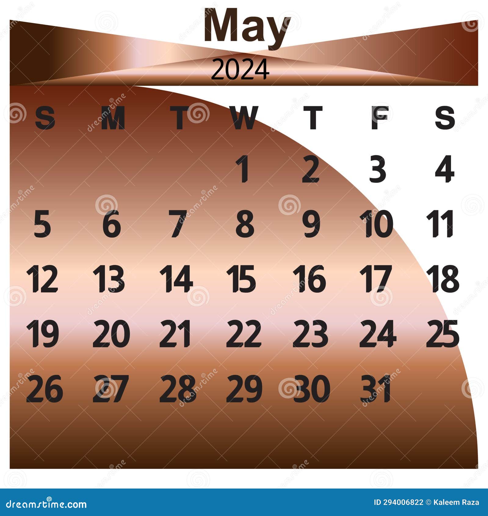 May Month 2024 Calendar in Bronze Color Stock Vector - Illustration of ...