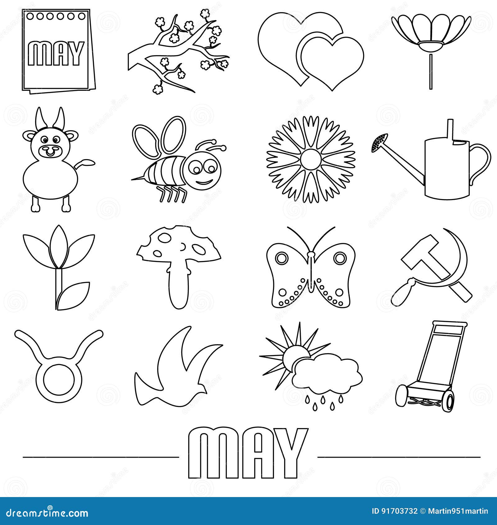 May Month Theme Set of Simple Outline Icons Eps10 Stock Vector ...