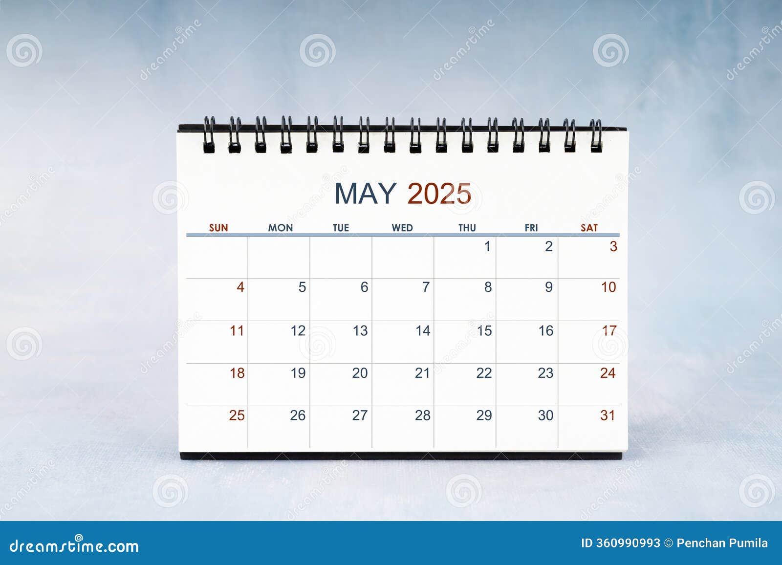 May 2025 Monthly Desk Calendar For 2025 Year On Blue Background Royalty ...