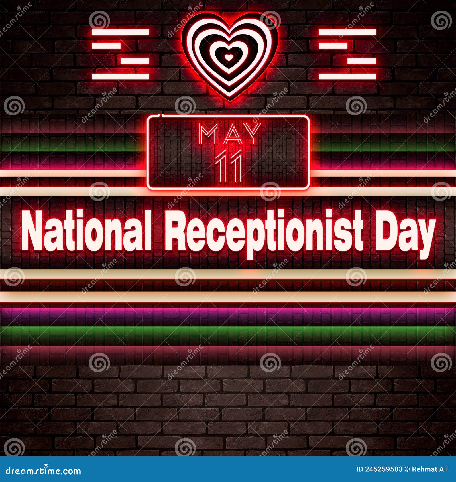 11 May, National Receptionist Day, Neon Text Effect on Bricks ...