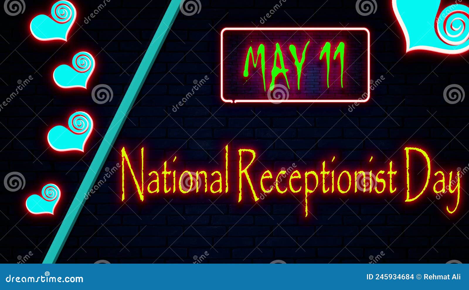 11 May, National Receptionist Day, Neon Text Effect on Bricks ...