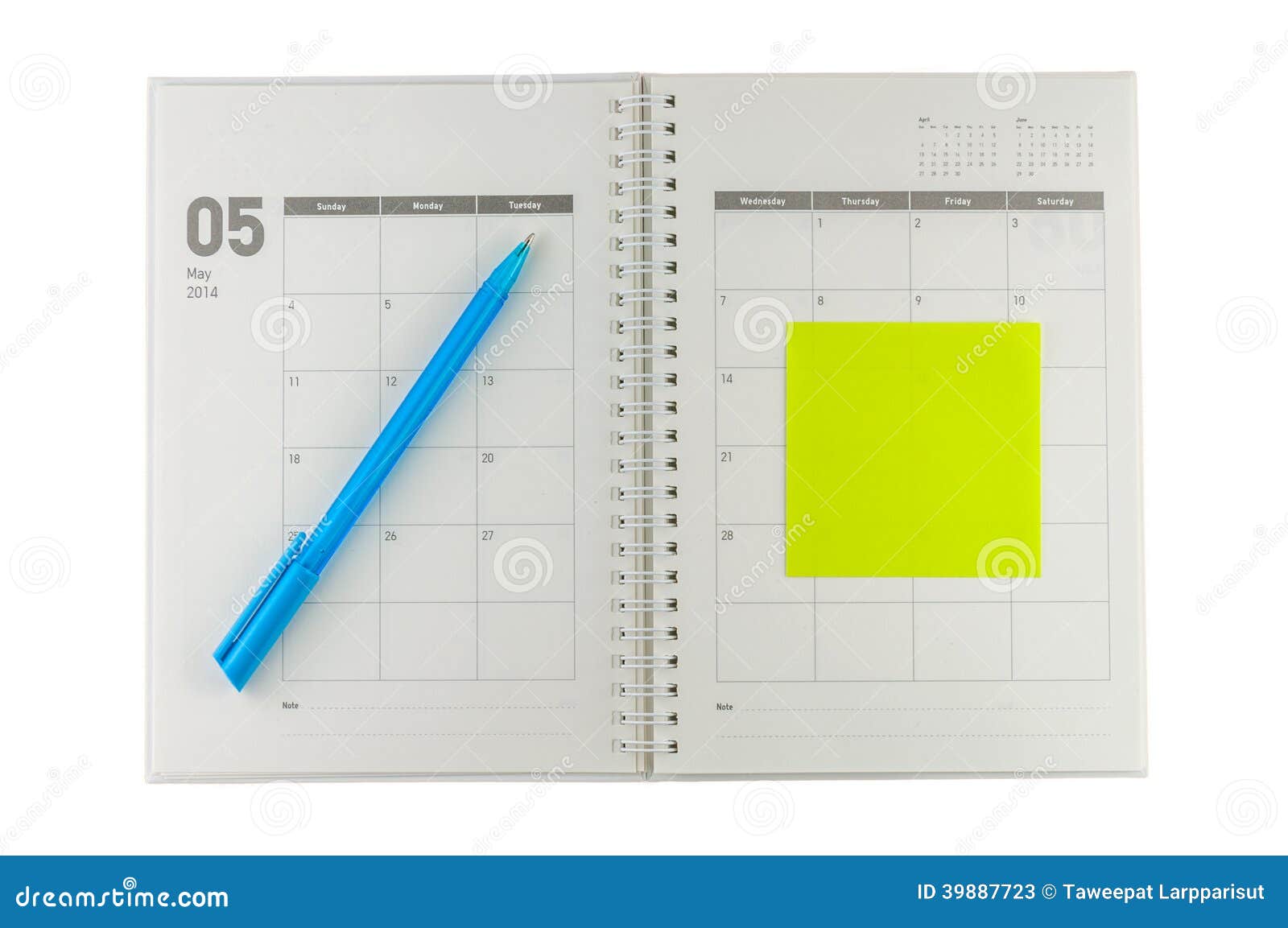 2014 May Organizer with Pen and Post-it. Stock Image - Image of note ...