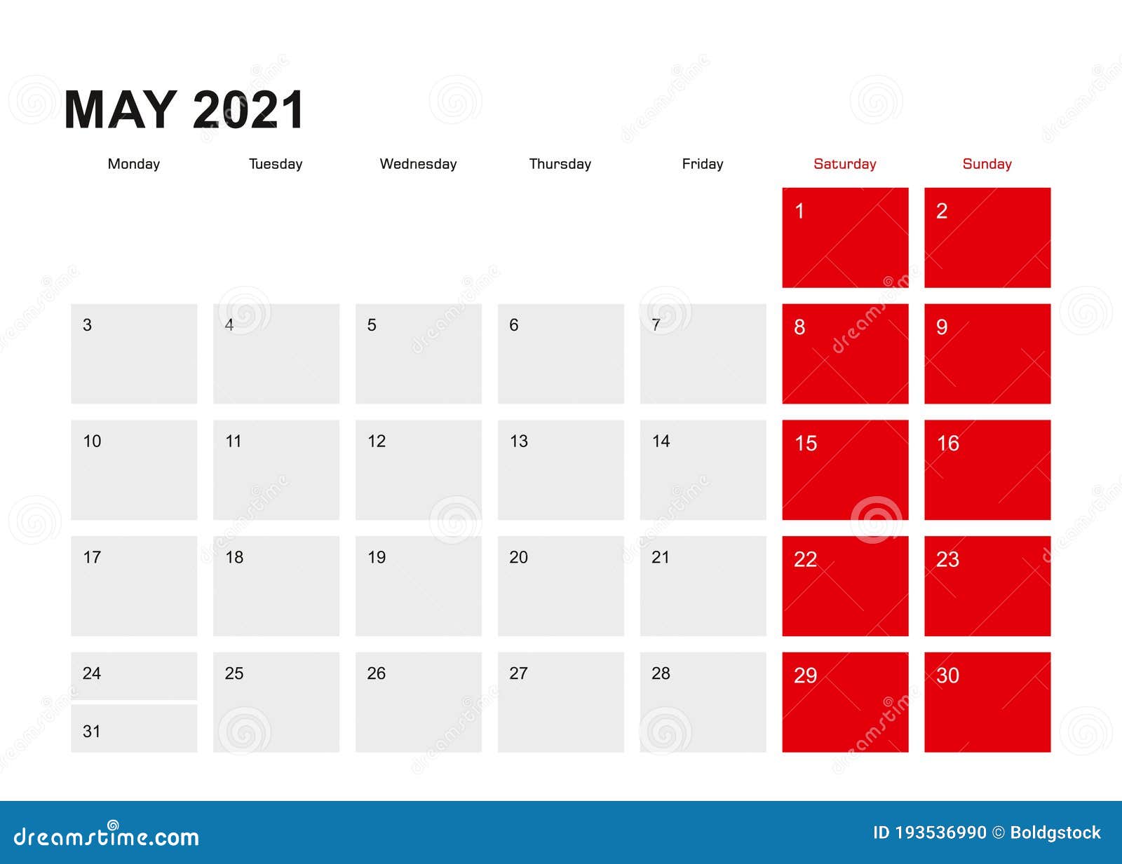 2021 May Planner Calendar Design. Week Starts from Monday Stock Vector ...