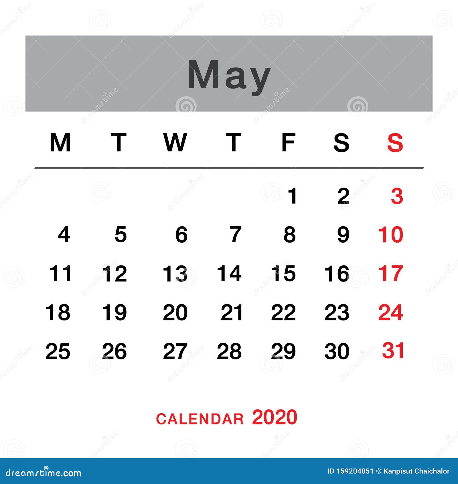 May 2020 Planning Calendar . Simple May 2020 Calendar. Week Starts from ...
