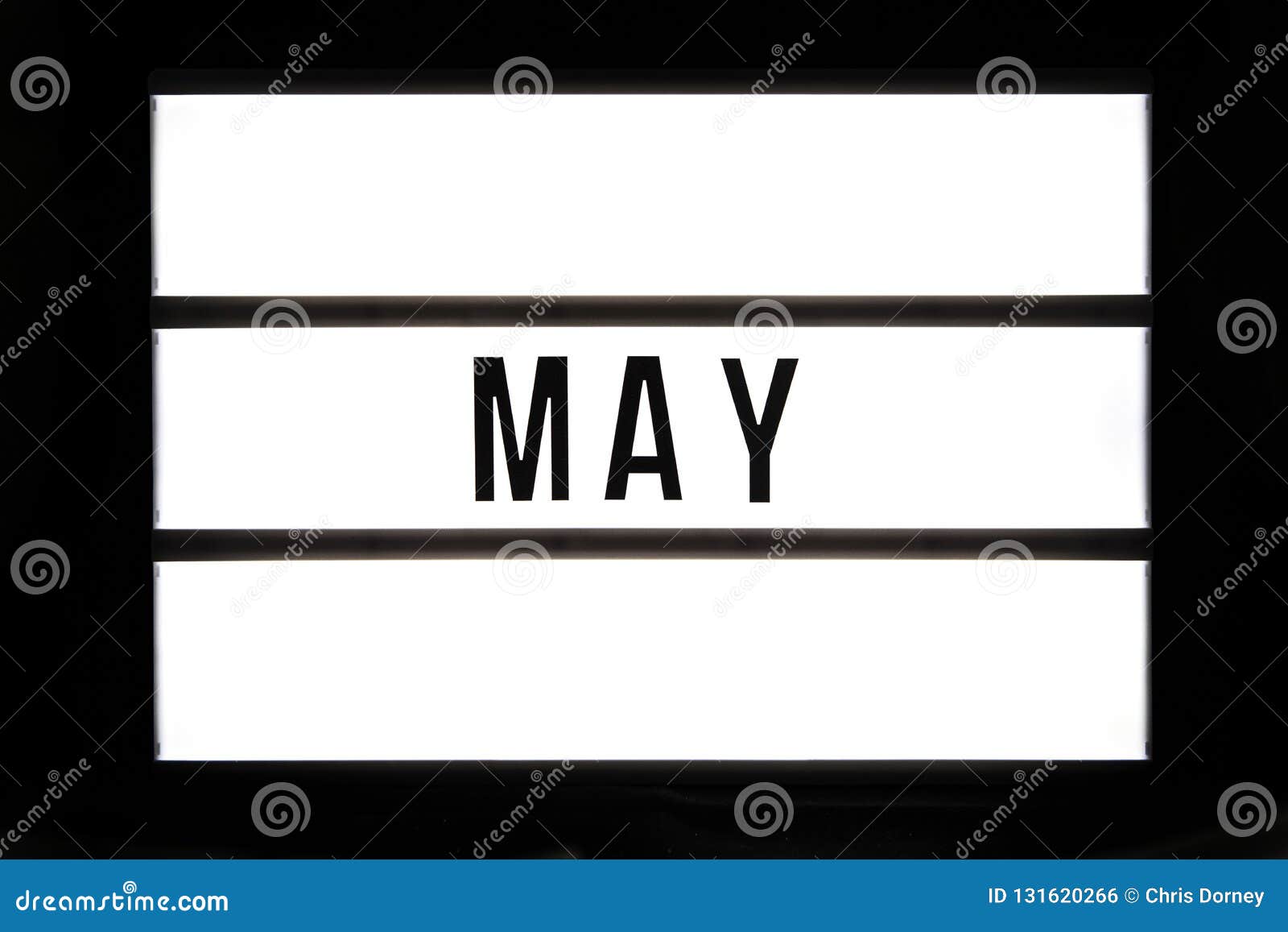 MAY text in a light box stock photo. Image of diary - 131620266