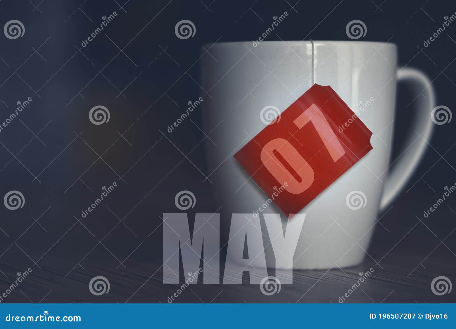 May 7th. Day 7 of Month,Tea Cup with Date on Label from Tea Bag. Spring ...
