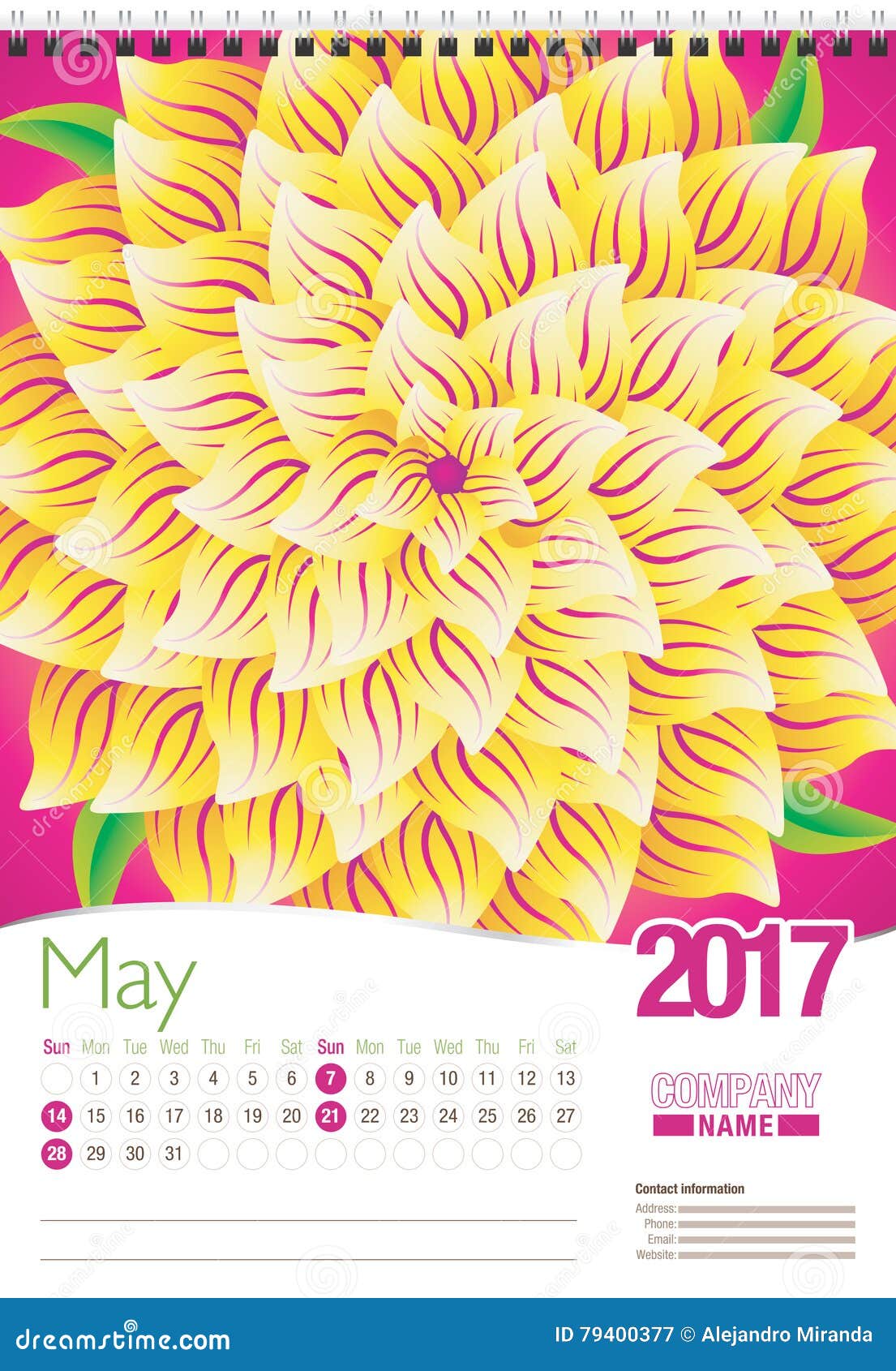 May Wall Calendar 2017 Template with Abstract Floral Design, Ready for ...