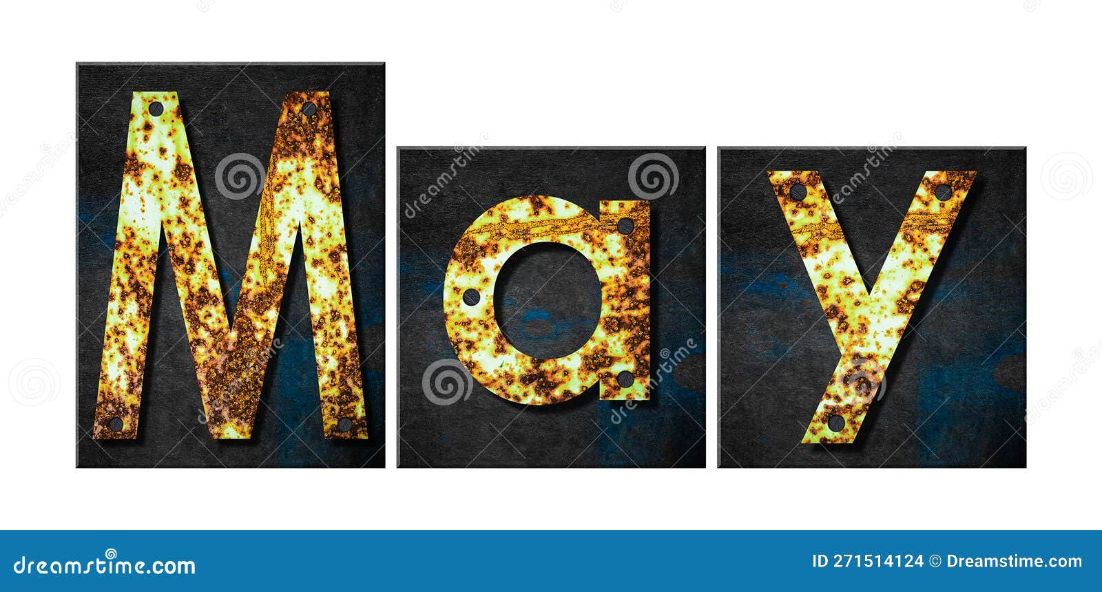 May. Words Made from Rusty Iron Letters. Isolated on White Background ...