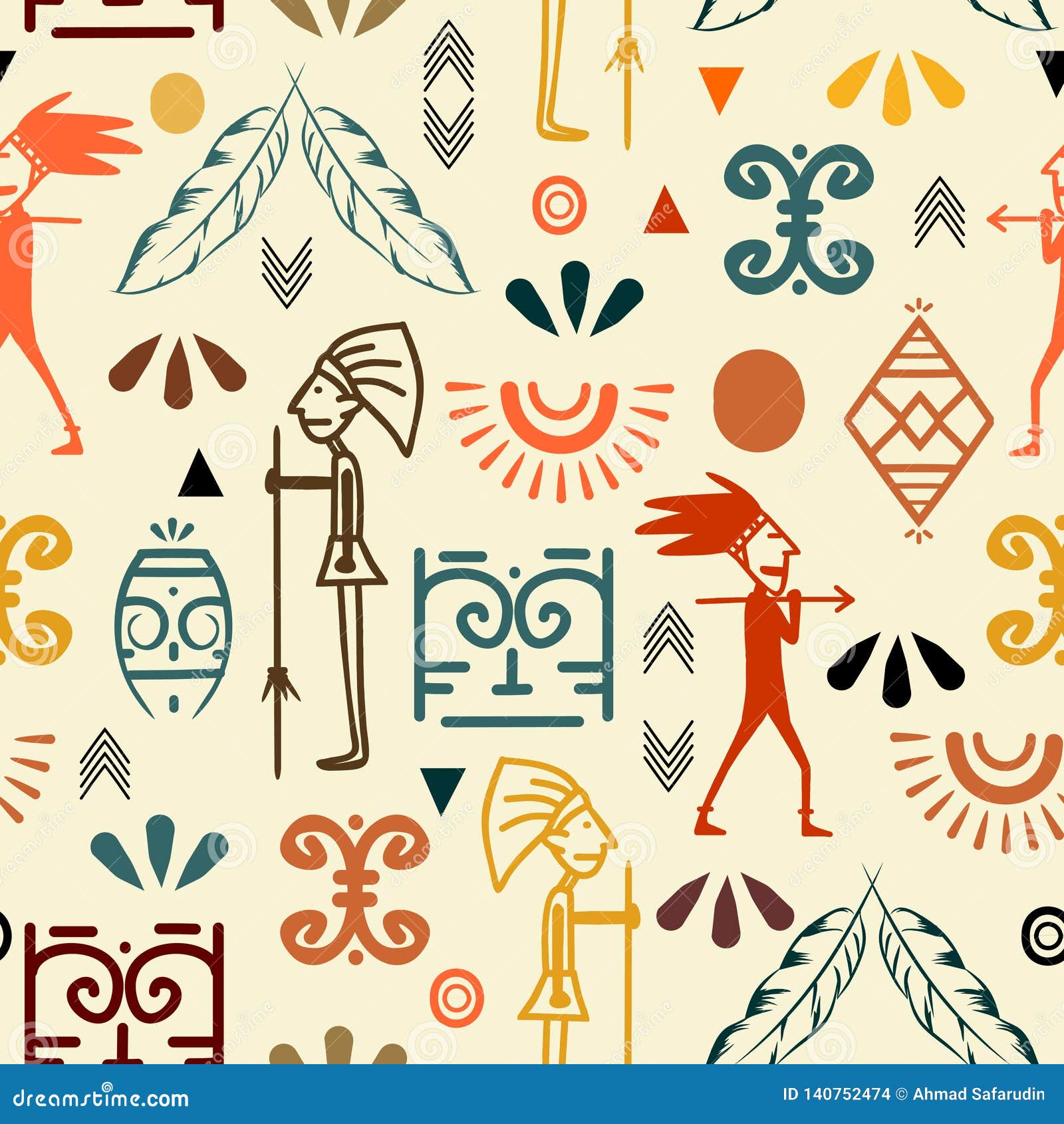 Maya Ancient Seamless Pattern with Unique Hand Drawn Ethnic Symbol ...