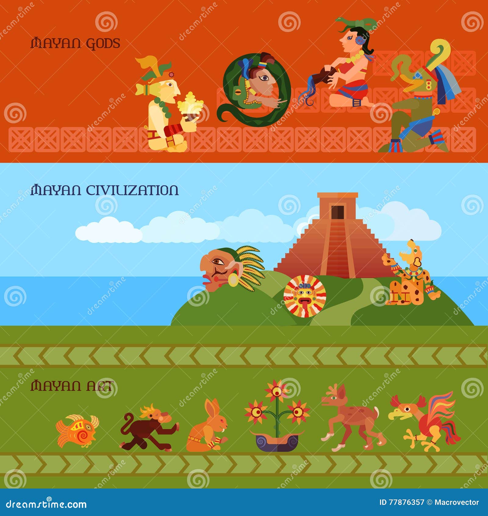 Maya Banners Set stock vector. Illustration of decorative - 77876357