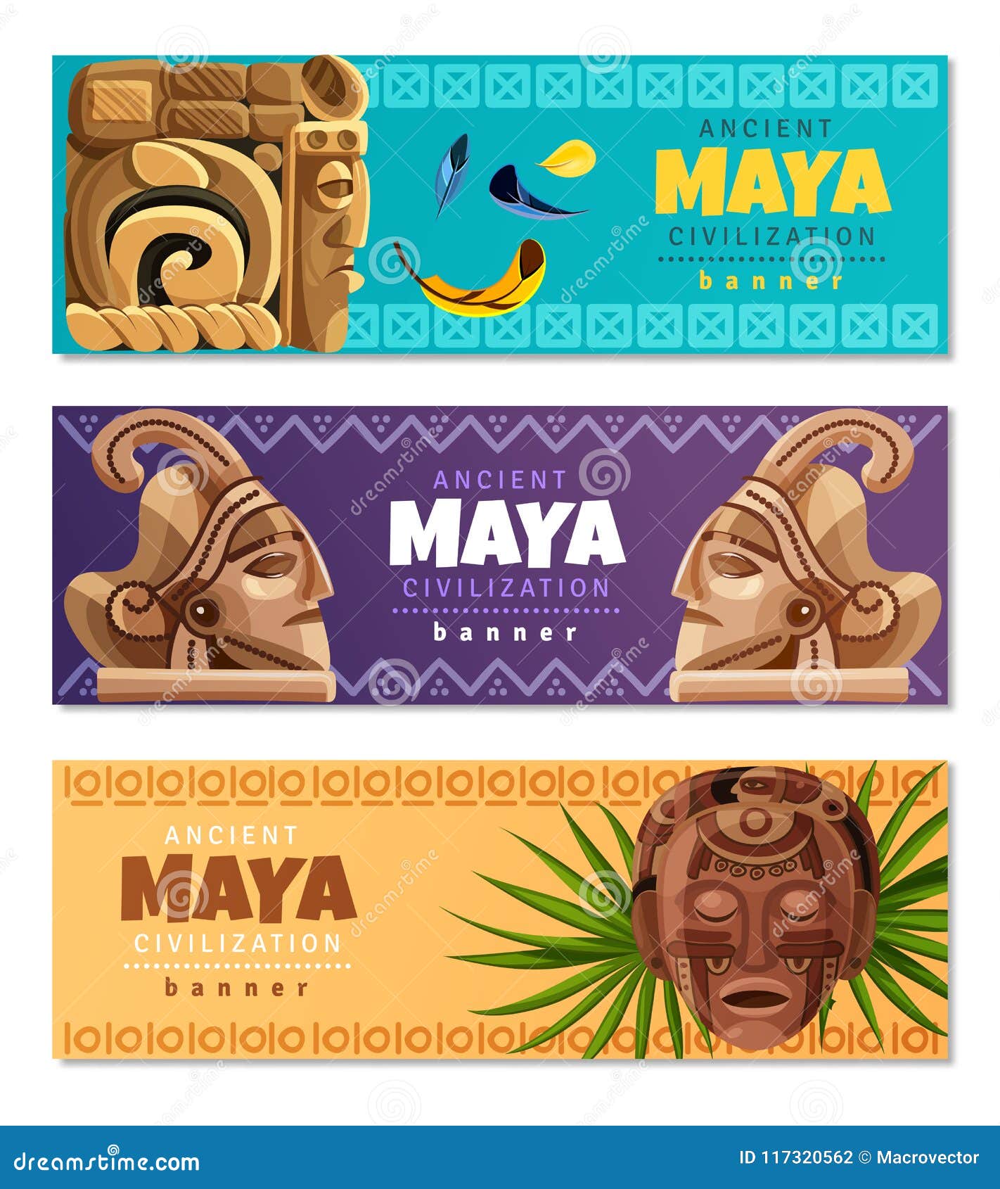 Maya Civilization Horizontal Banners Ilustración del Vector ...