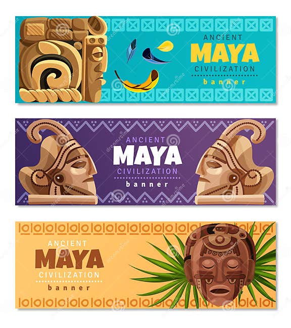Maya Civilization Horizontal Banners Ilustración del Vector ...