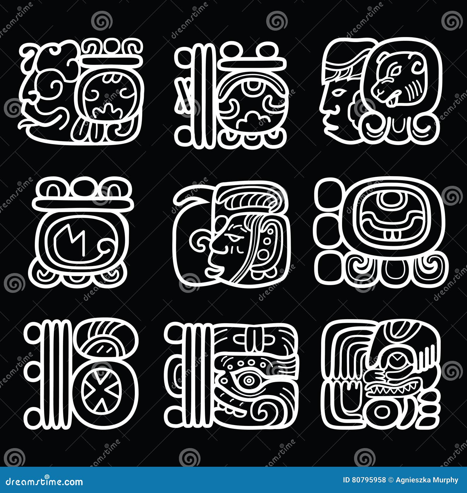 Maya Glyphs, Writing System and Language Vector Design on Black ... Maya Glyphs, Writing System and Language Vector Design on Black ...
