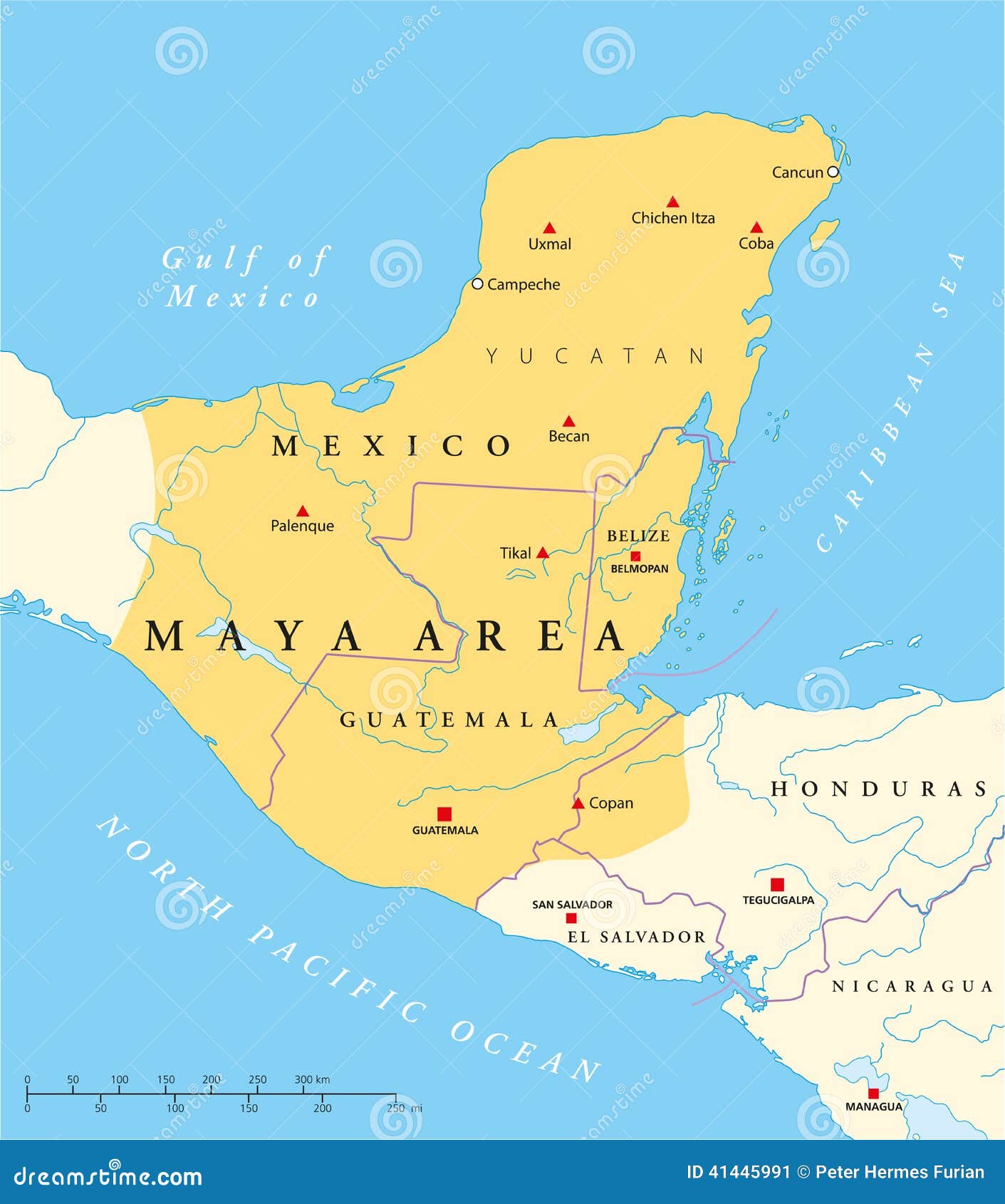 Maya High Culture Area Map vektor abbildung. Illustration von honduras ...