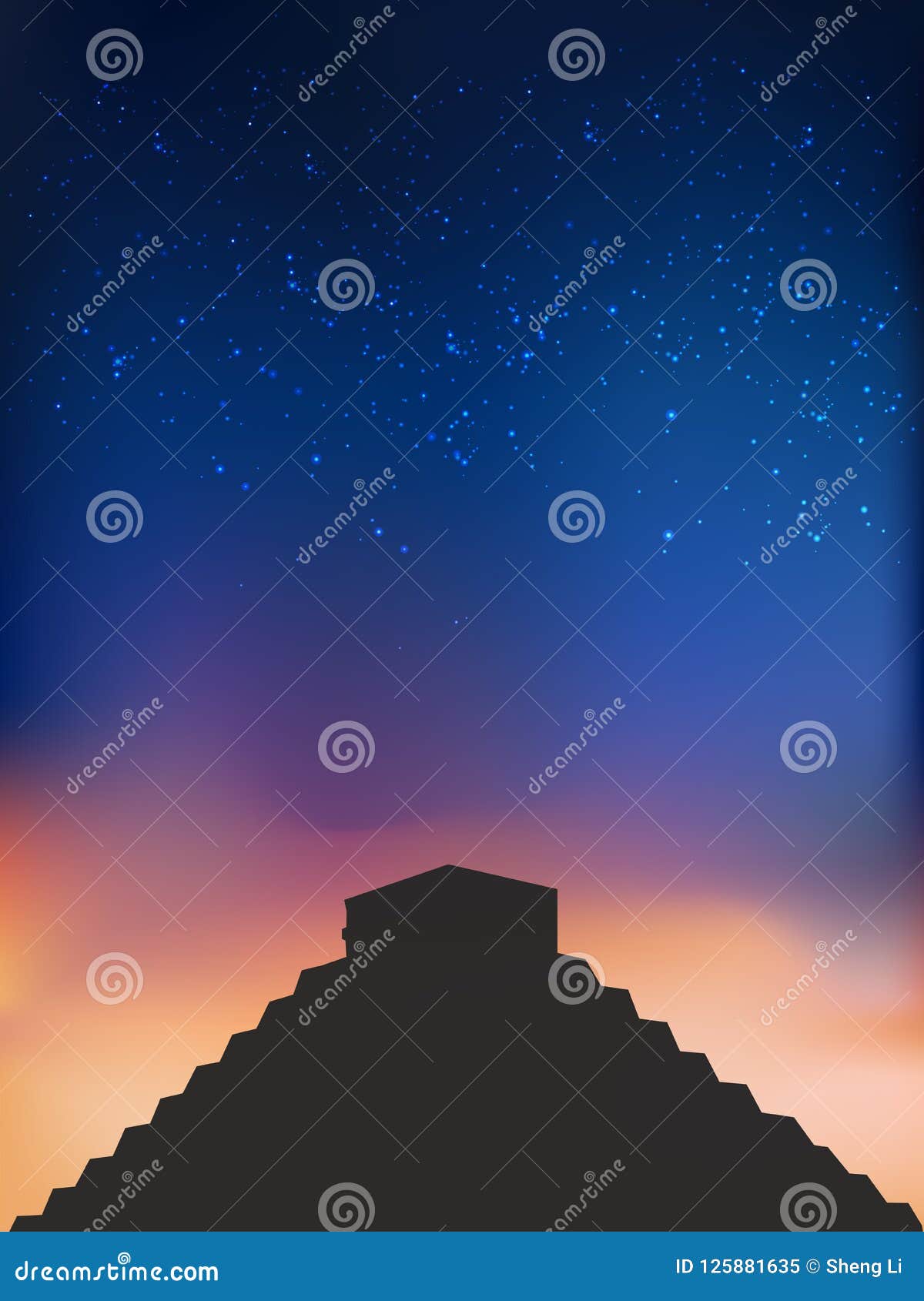 The Maya Pyramid at night stock vector. Illustration of landmark ...
