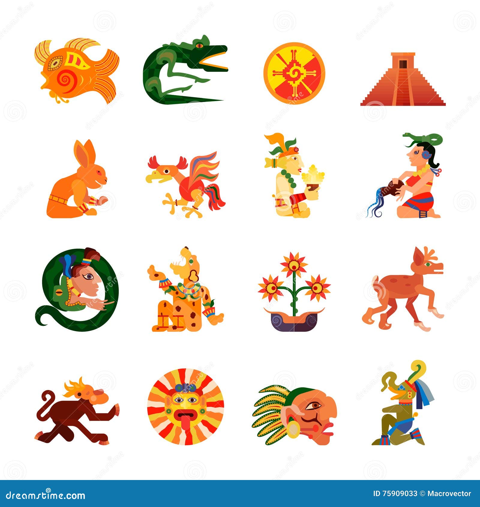 Maya Symbols Flat Icons Set Illustrazione Vettoriale - Illustrazione di ...