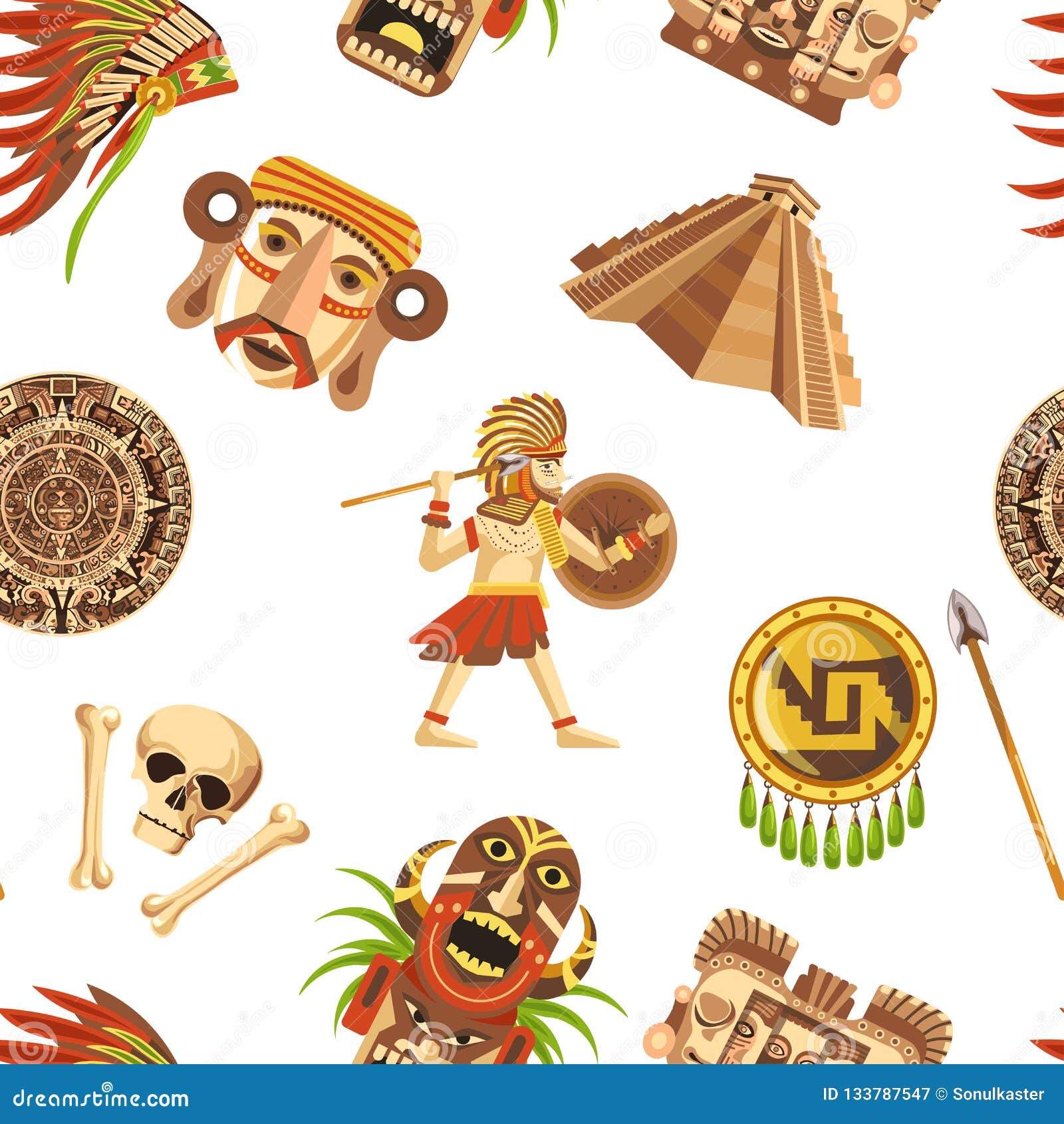 Maya Traditional Attributes and Ancient Priceless Relics Seamless ...