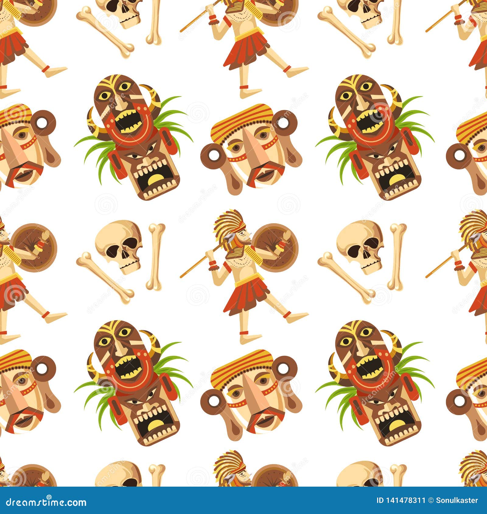 Maya Traditional Attributes and Ancient Priceless Relics Seamless ...