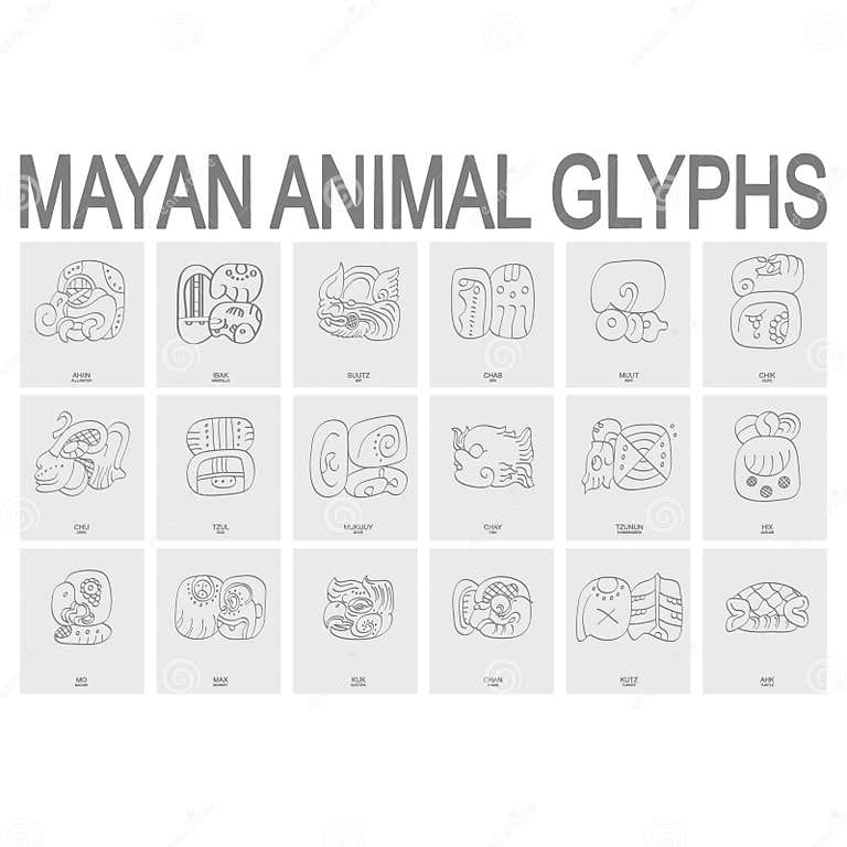 Mayan animal glyphs stock vector. Illustration of culture - 138815558