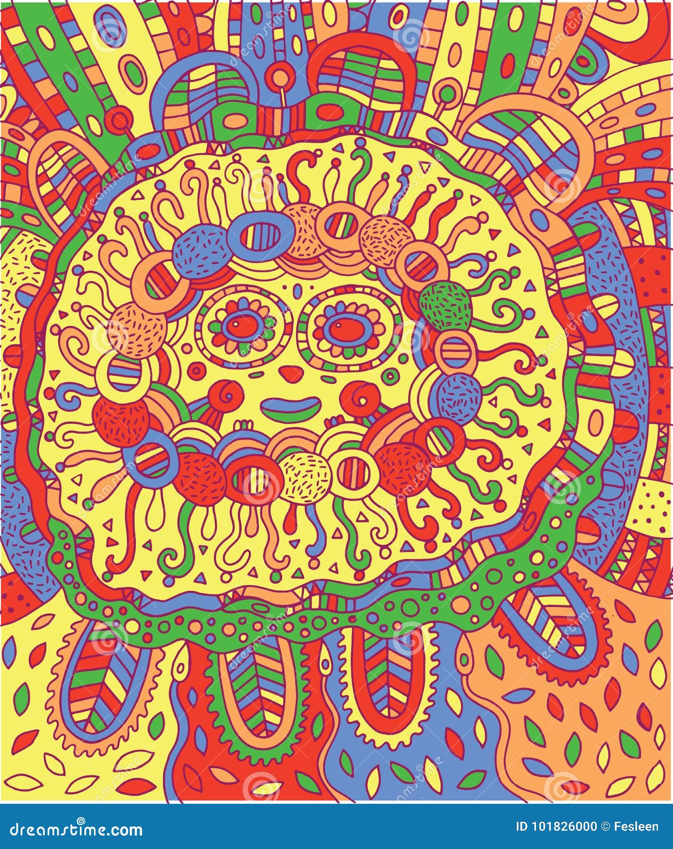 Mayan Face. Doodle Coloring Page For Adults With Maya. Cartoon Vector ...