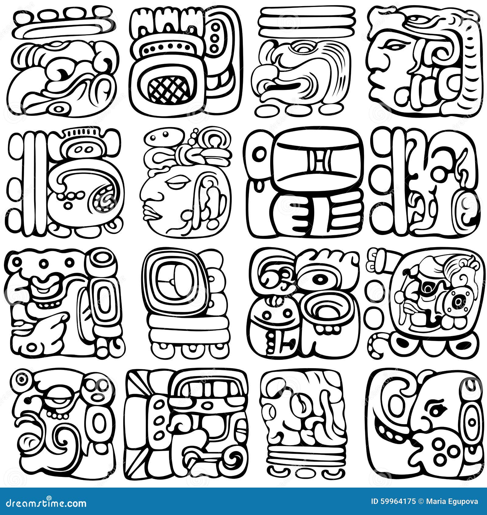 Mayan Glyphs vector illustratie. Illustration of aztec - 59964175
