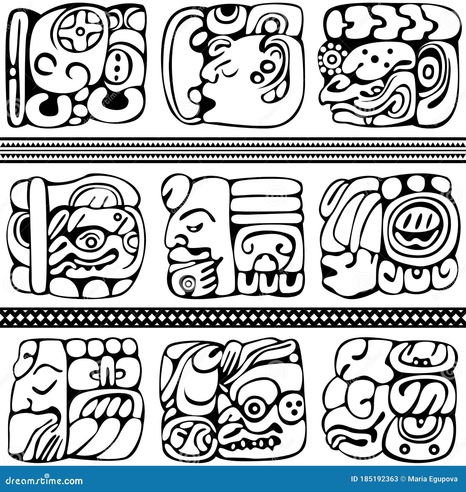 Mayan Glyphs Set stock vector. Illustration of maya - 185192363
