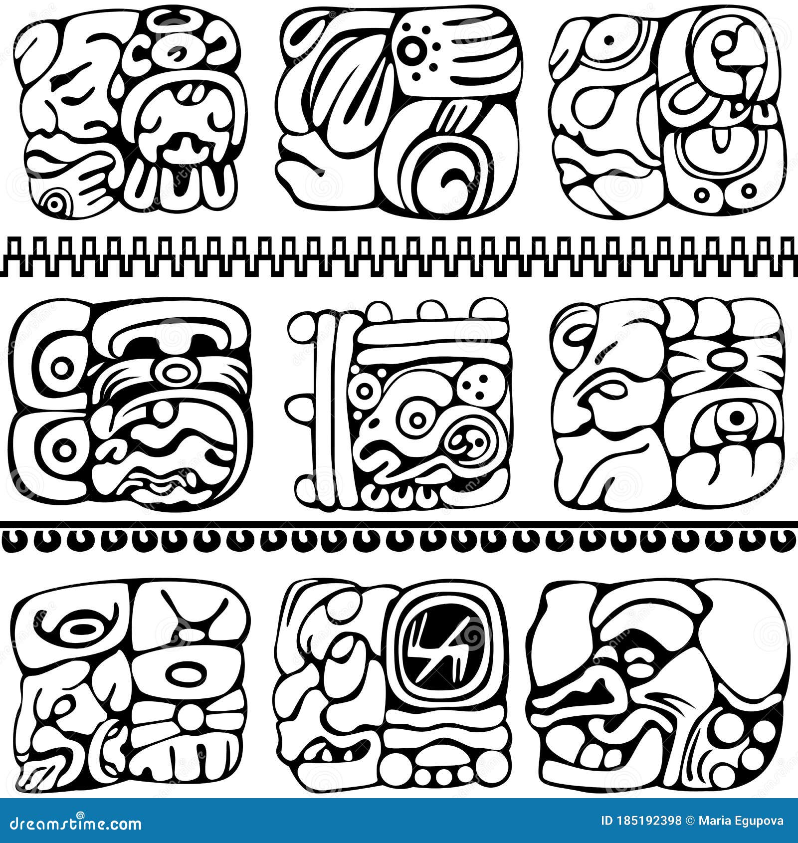 Mayan Glyphs Set stock vector. Illustration of native - 185192398
