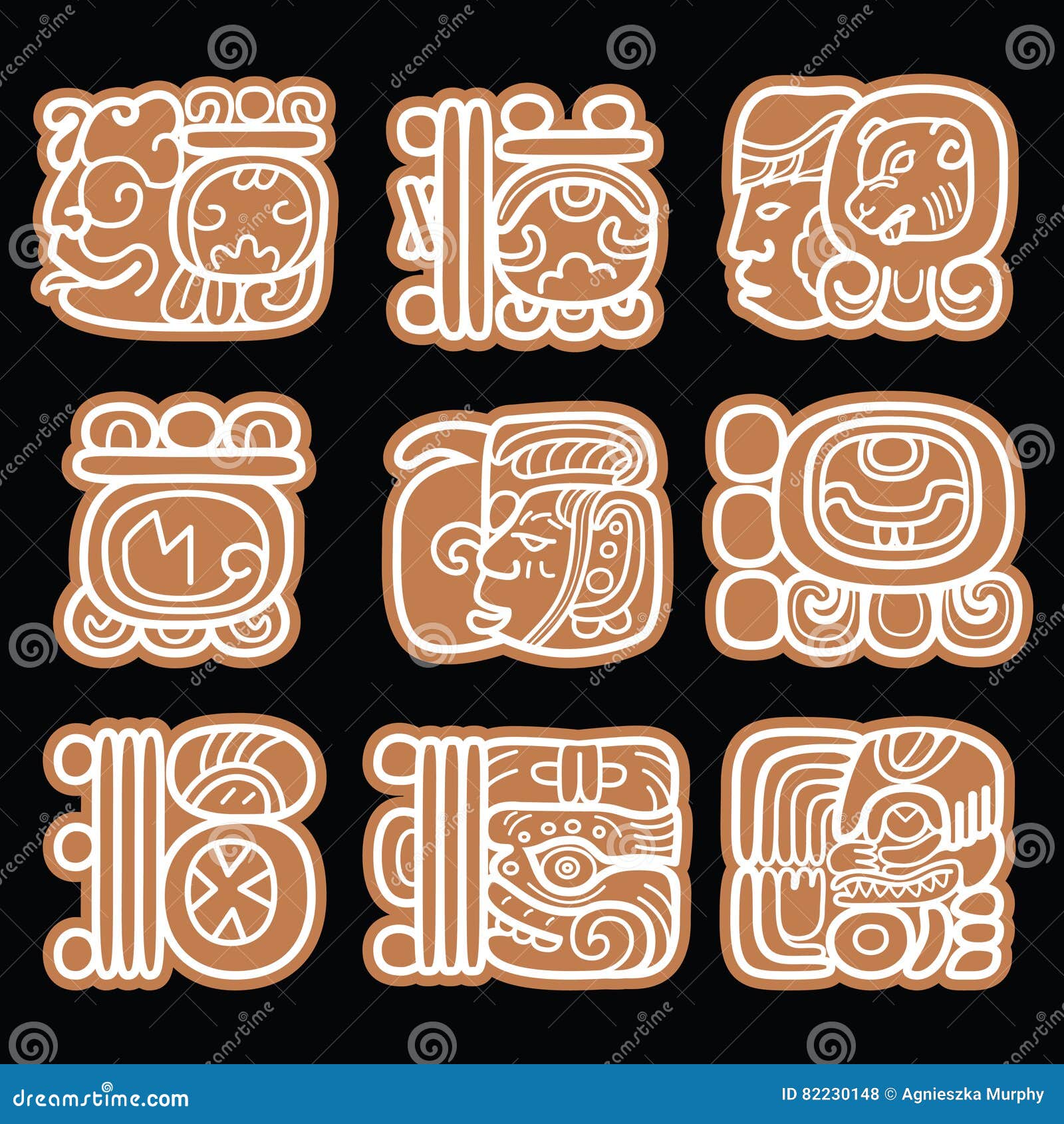 Mayan Glyphs, Writing System And Languge Design In Brown Royalty-Free ...