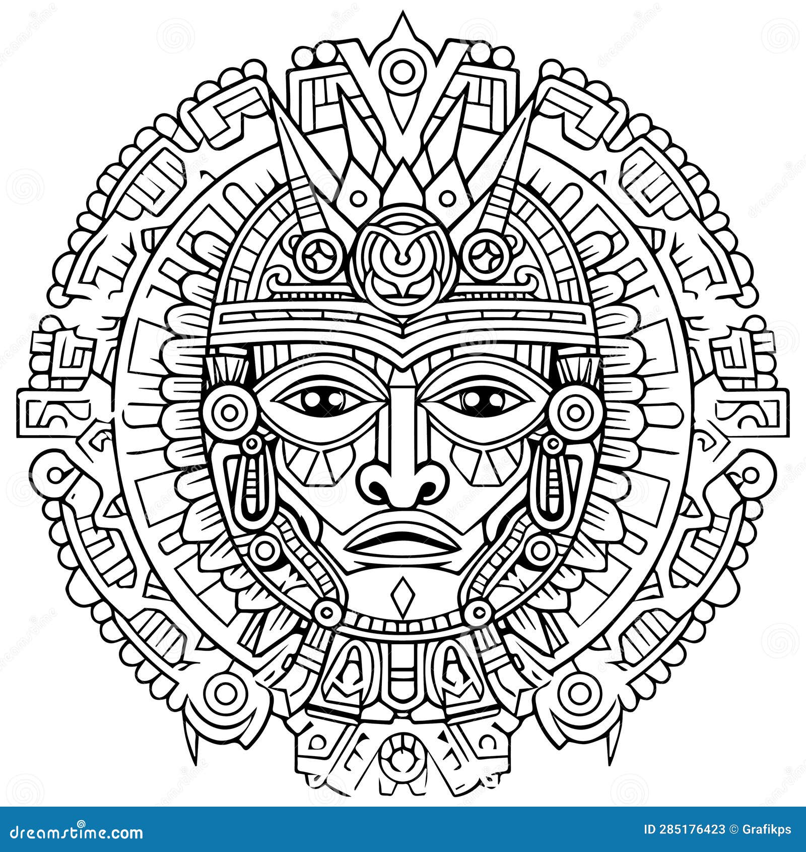 Mayan Pattern, Vector Illustration on a White Background. Silhouette ...