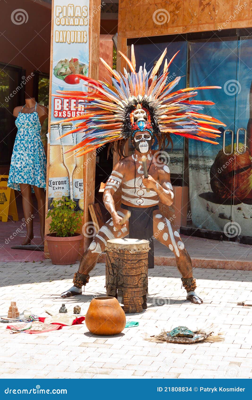 Mayan playing on drums editorial stock image. Image of myth - 21808834