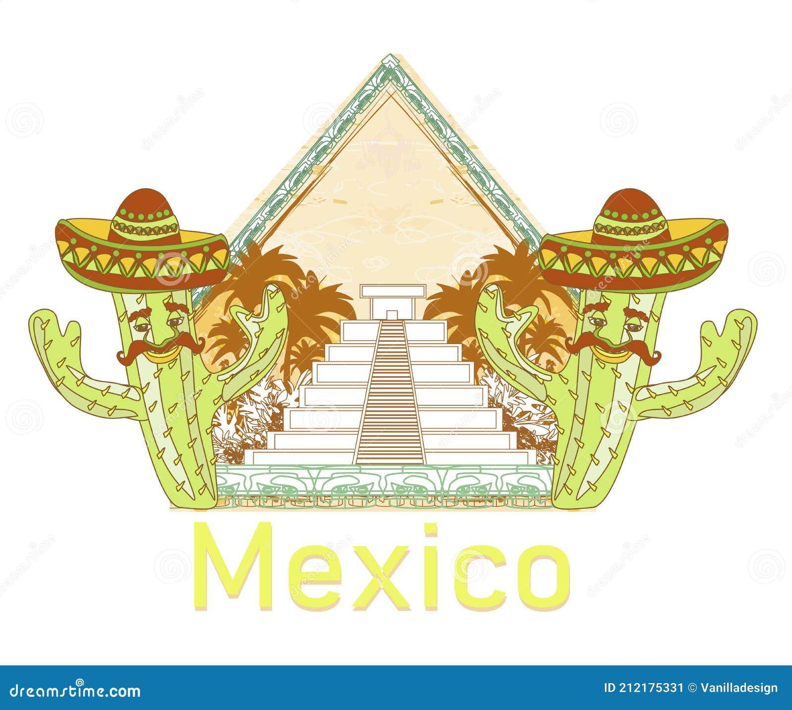 Mayan Pyramid, Chichen-Itza, Mexico And Funny Cactus In Sombrero ...