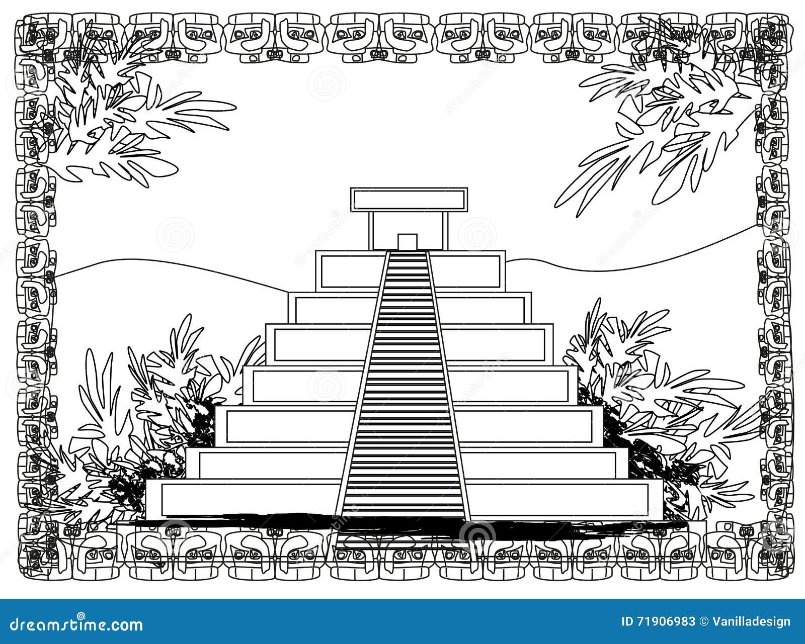 Pyramid Chichen Itza In Mexico Watercolor Drawing. Temple Of Kukulkan ...