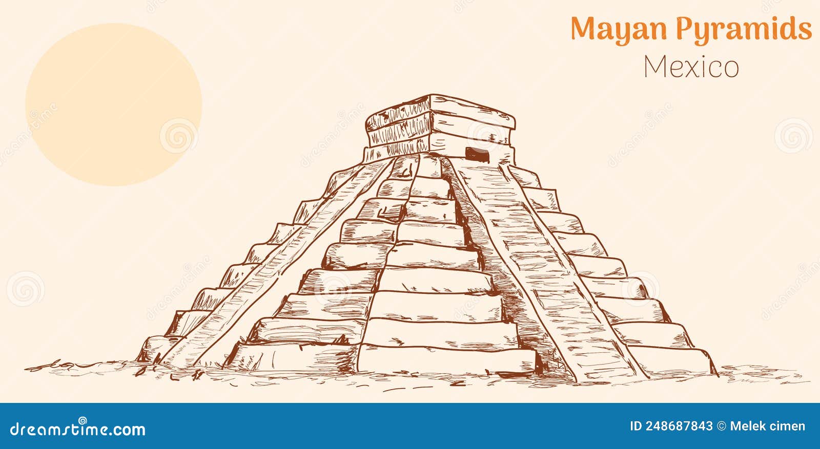 Mayan Pyramids - Mexico Hand Drawing Vector Illustration Stock Vector ...