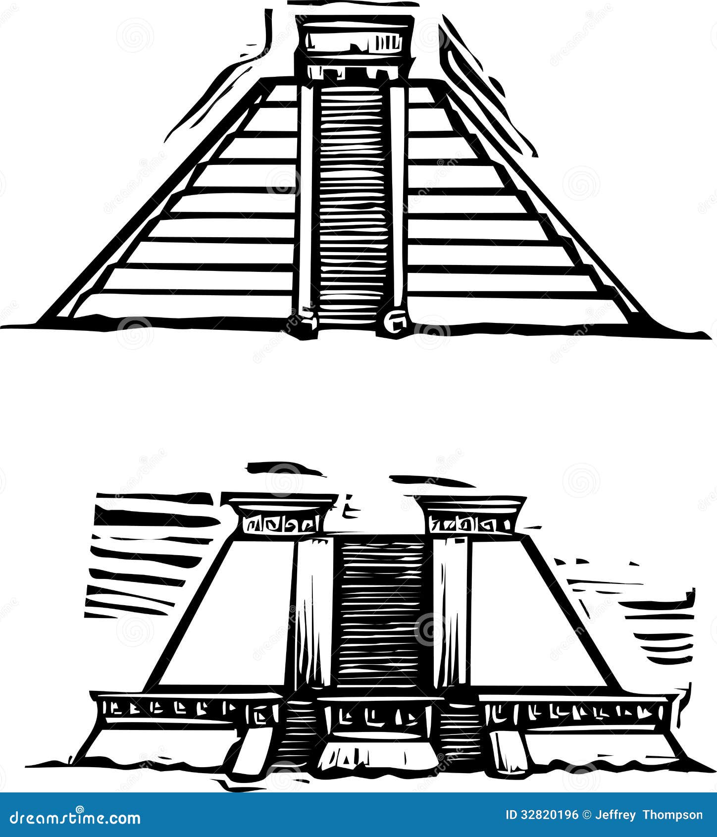 Aztec Pyramids And Statues, Mayan City Monuments Cartoon Vector ...