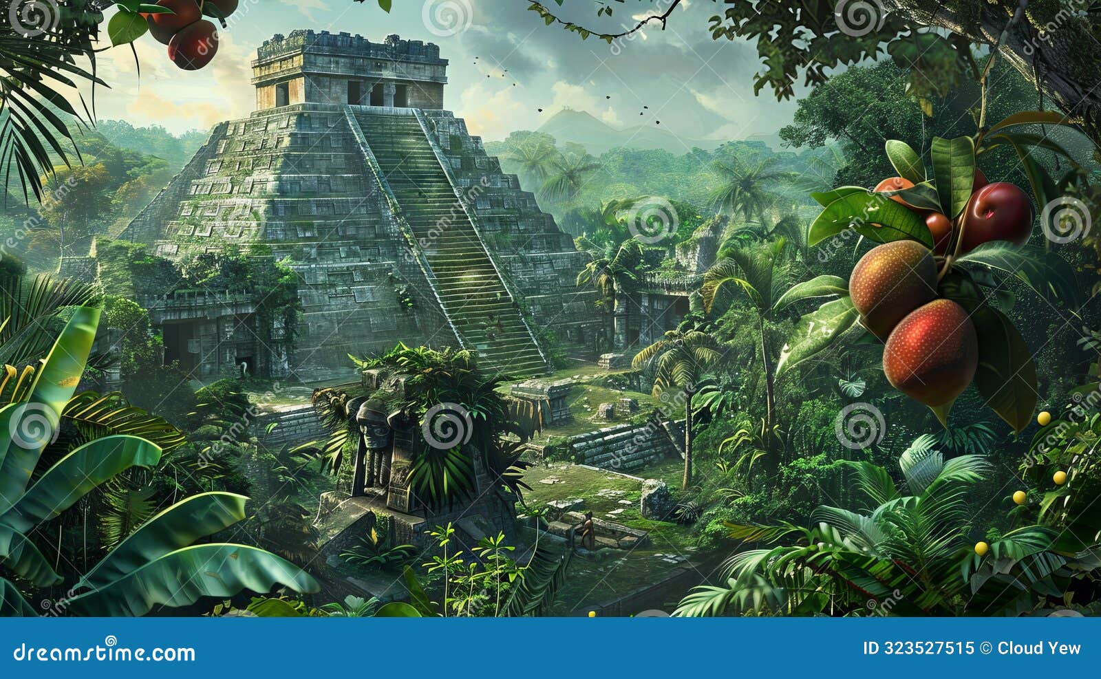 Mayan Ruins Layout Pattern of Travel Items Including a Pyramid Stock ...