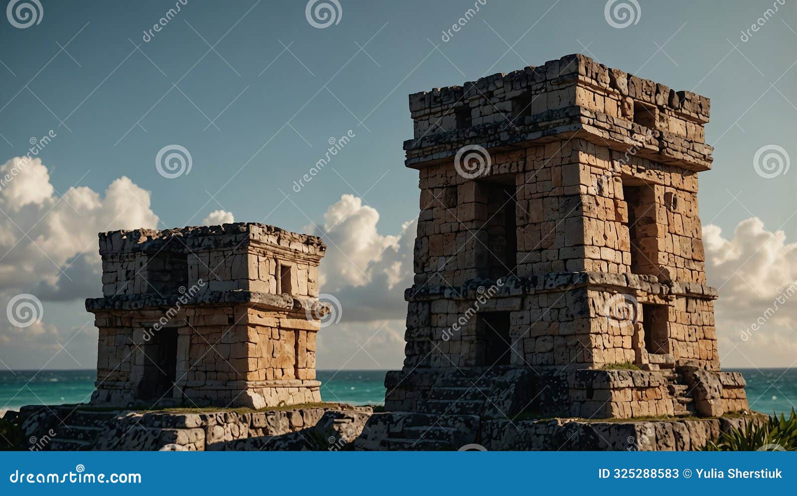 The Mayan Ruins Tower Over the Sea in Tulum. Stock Image - Image of ...