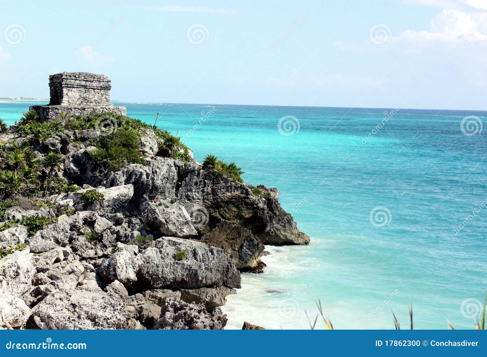 Mayan Structure & Carribean Sea Stock Photo - Image of seaport ...
