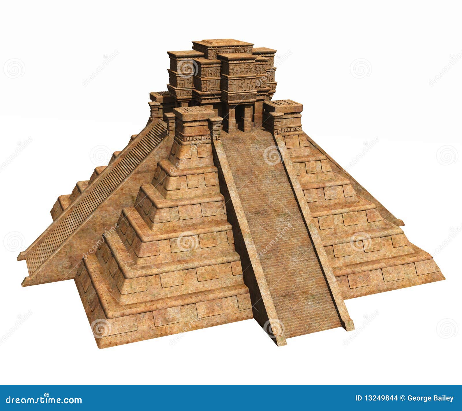 Mayan Temple Isolated White. Stock Illustration - Illustration of ...