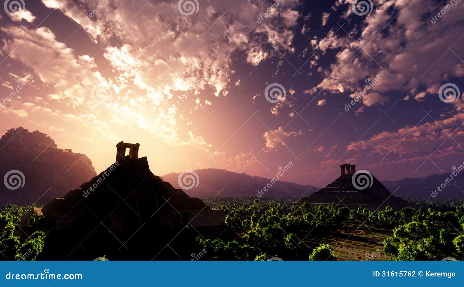 Mayan Temple Sunset stock illustration. Illustration of colors - 31615762