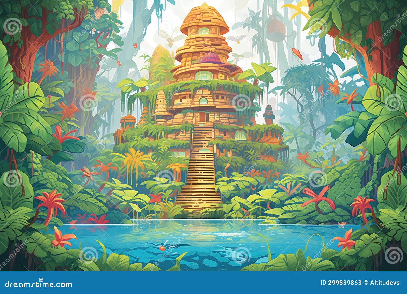Mayan Temple in a Tropical Rainforest Stock Image - Image of rainforest ...