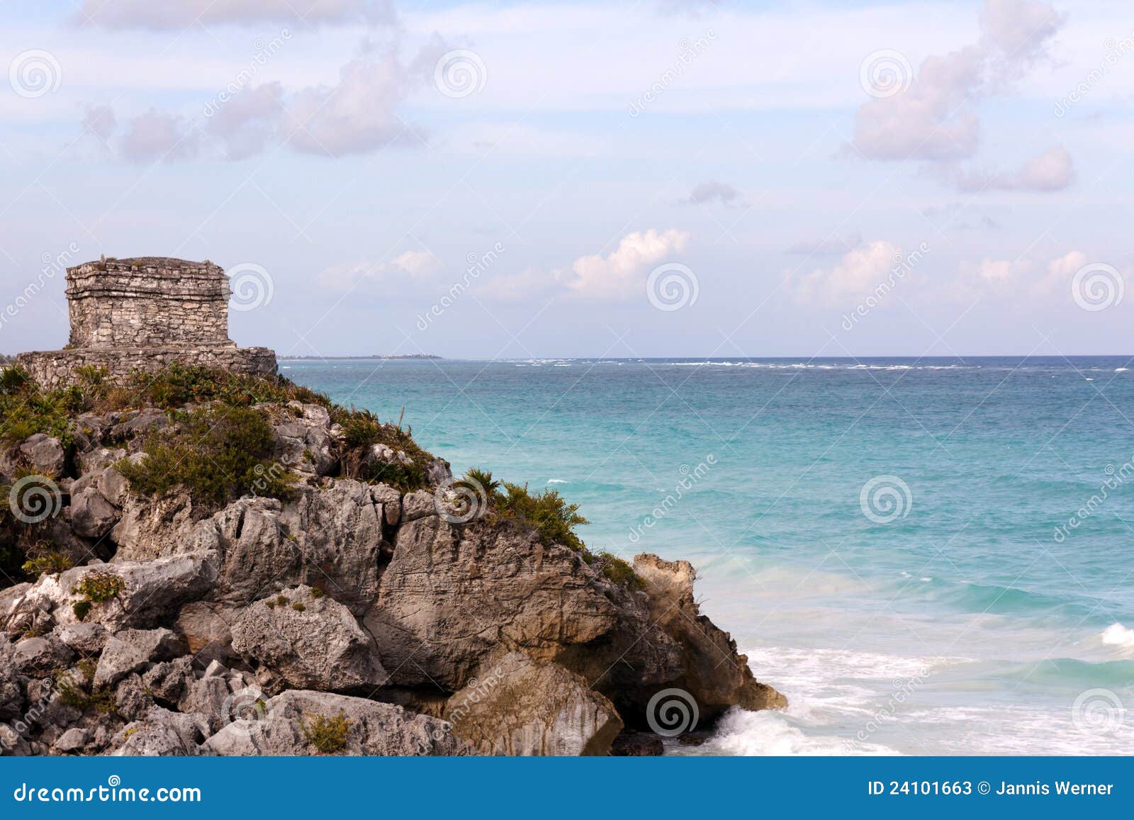 Mayan Tower Above the Ocean at Tulum Stock Image - Image of castle ...