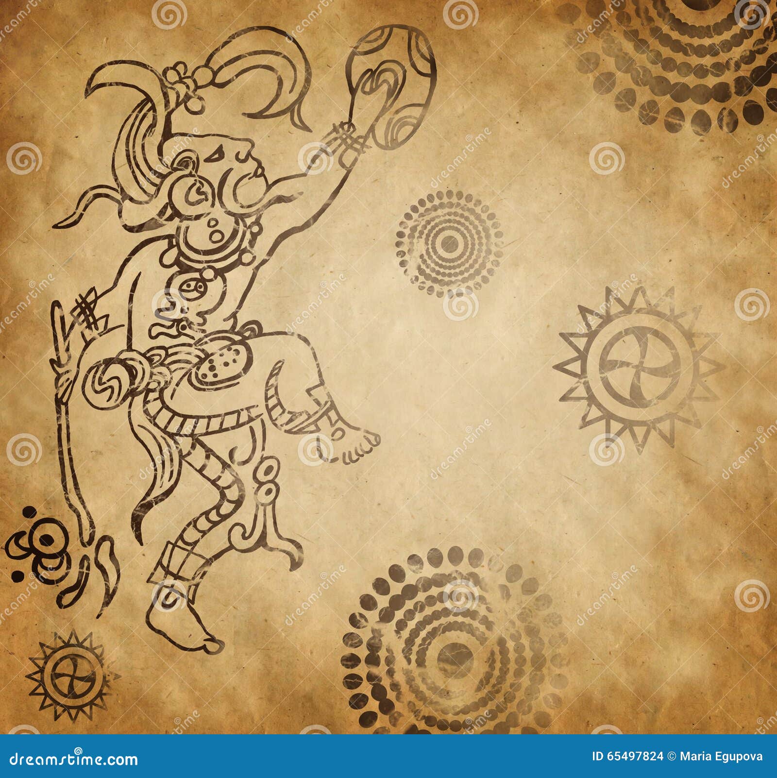 Mayan warrior on old paper stock illustration. Illustration of ...