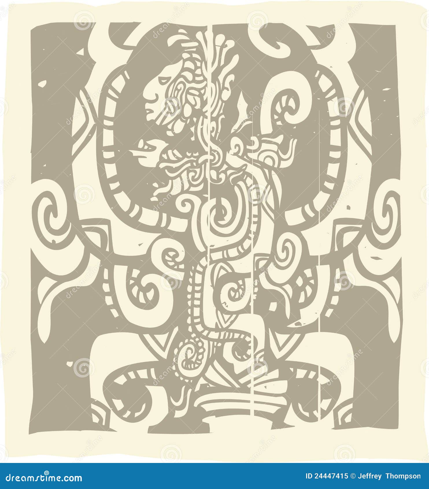 Mayan Woodblock Vision Serpent Cartoon Vector | CartoonDealer.com #24447415