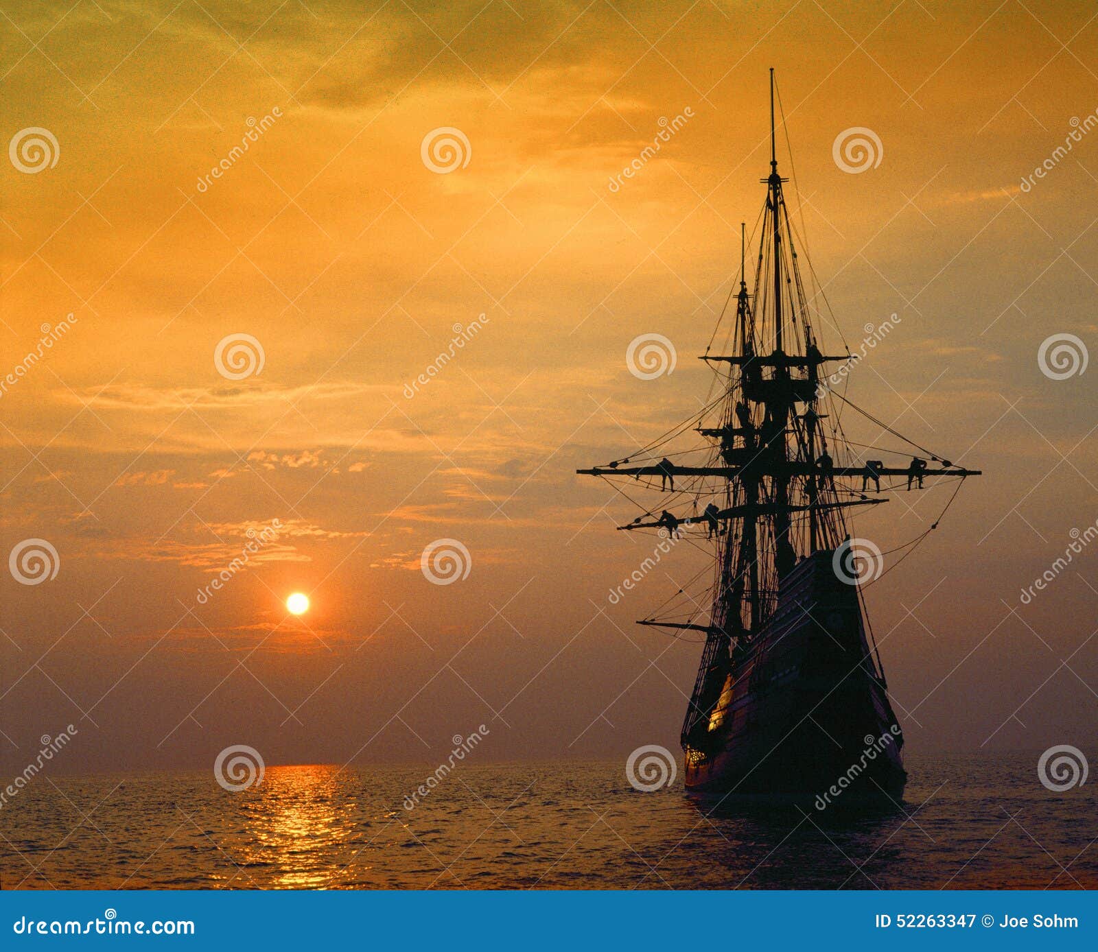 Mayflower II Replica at Deep Red Sunset, Massachusetts Stock Image ...