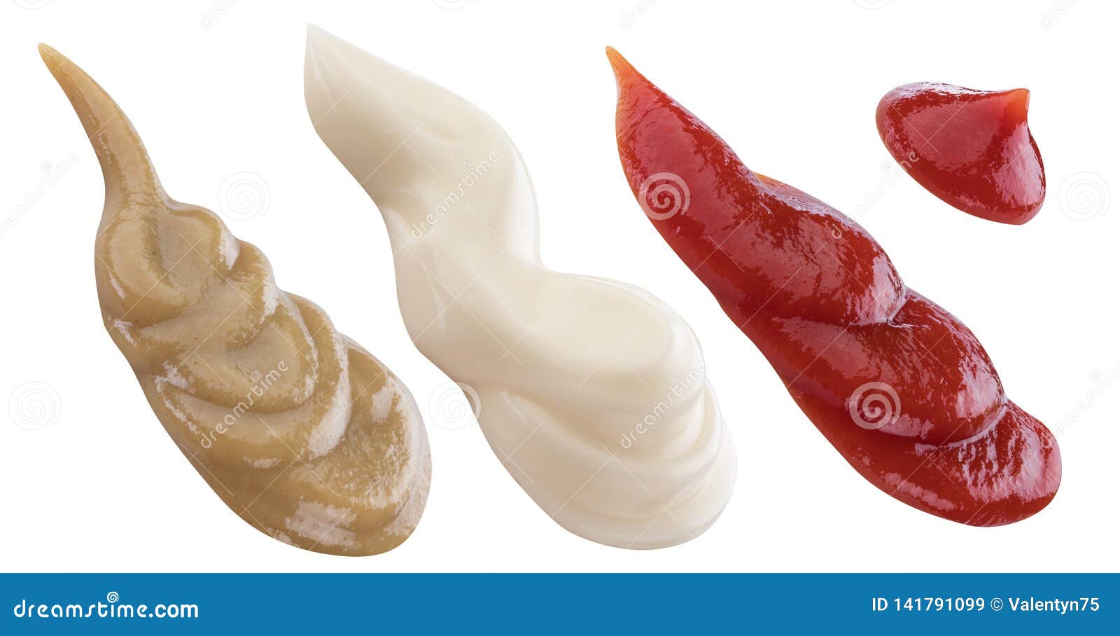 Mayonnaise, Ketchup and Mustard Splashes. Clipping Path for Each Item ...